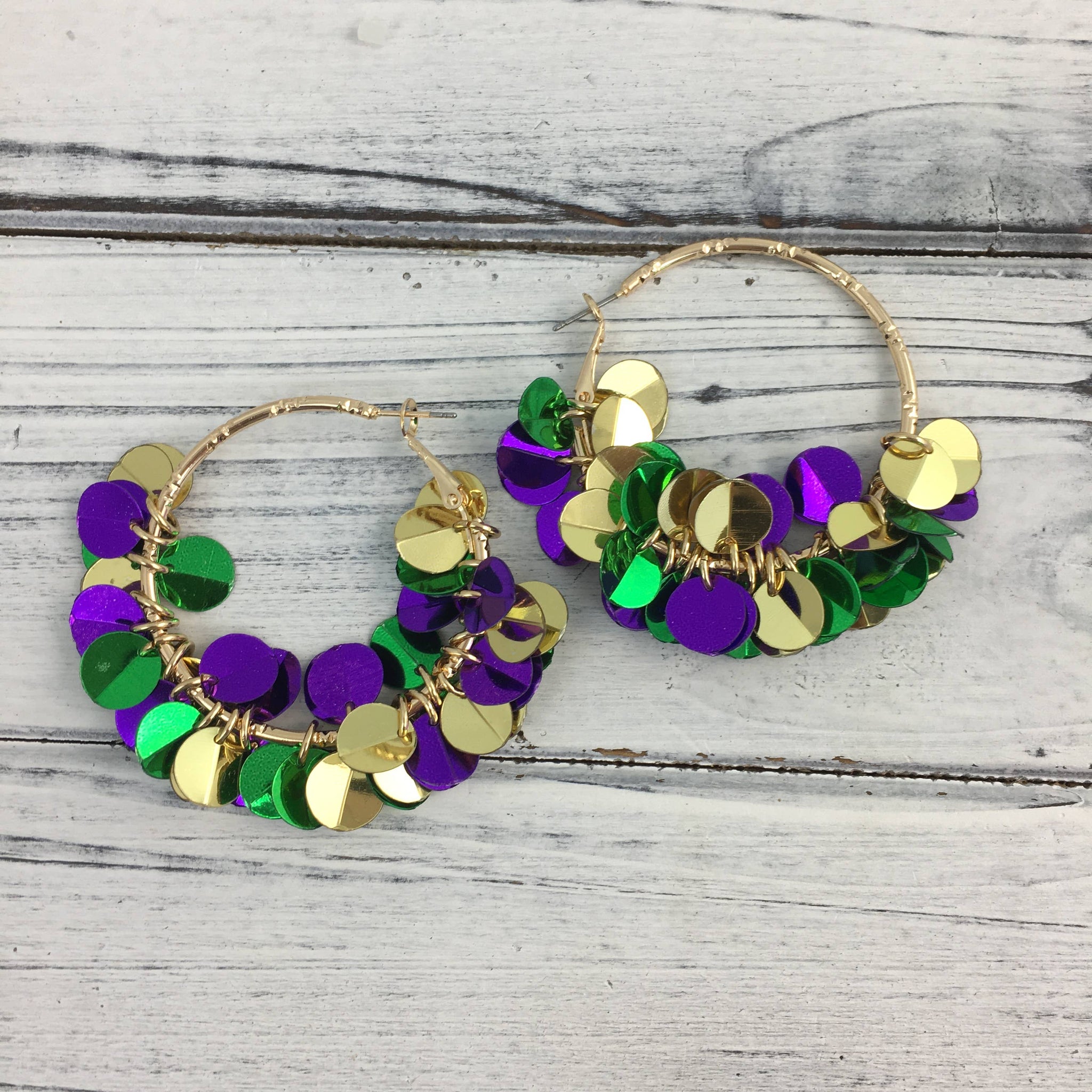 Mardi Gras Disc Hoop Earrings